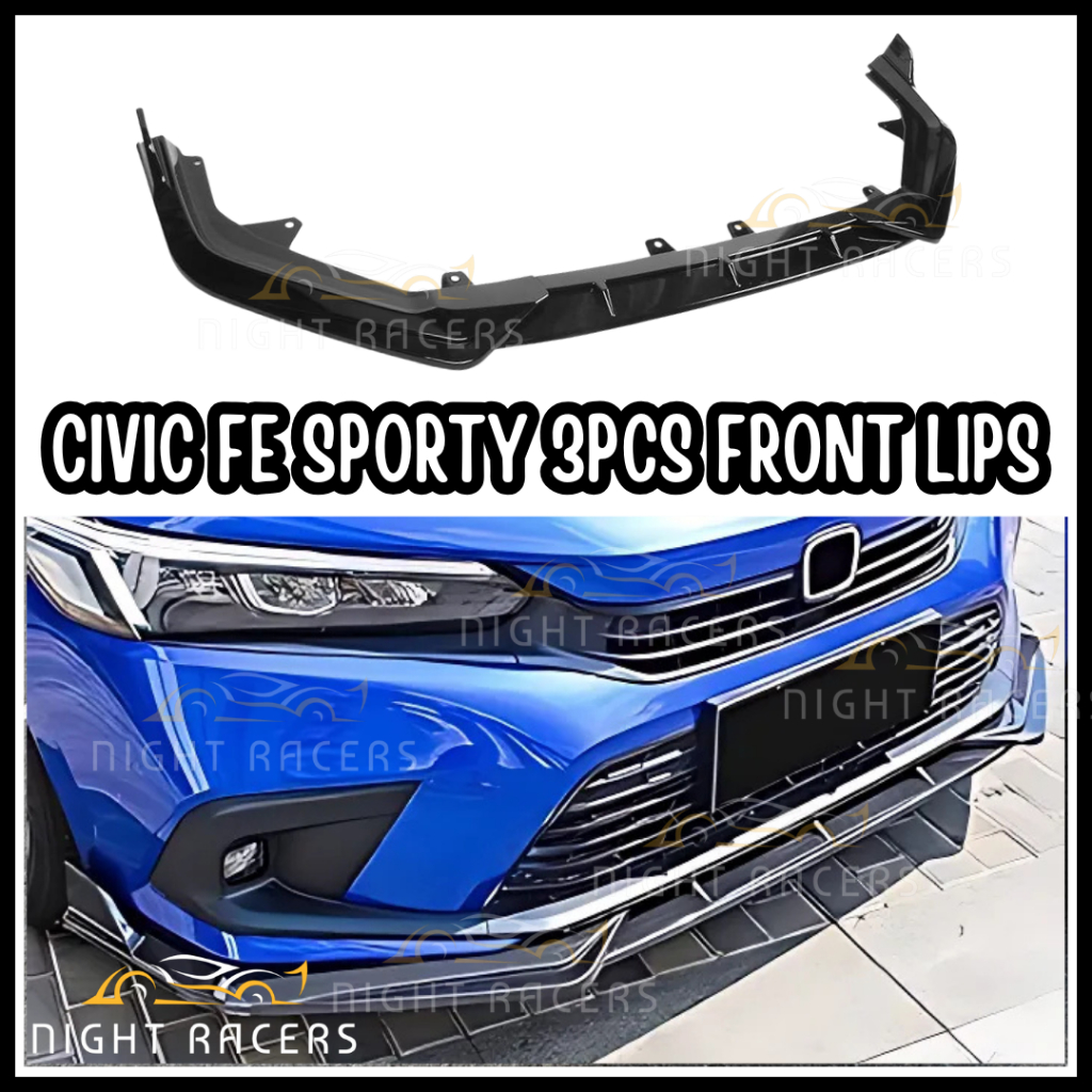 HONDA CIVIC FE 2021-2025 3PCS FRONT LIP SPORTY OUT LOOK FRONT BUMPER ...