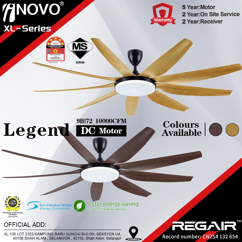 INOVO Legend72 Big DC Motor Ceiling Fan With Light (72") 9B-16S ...