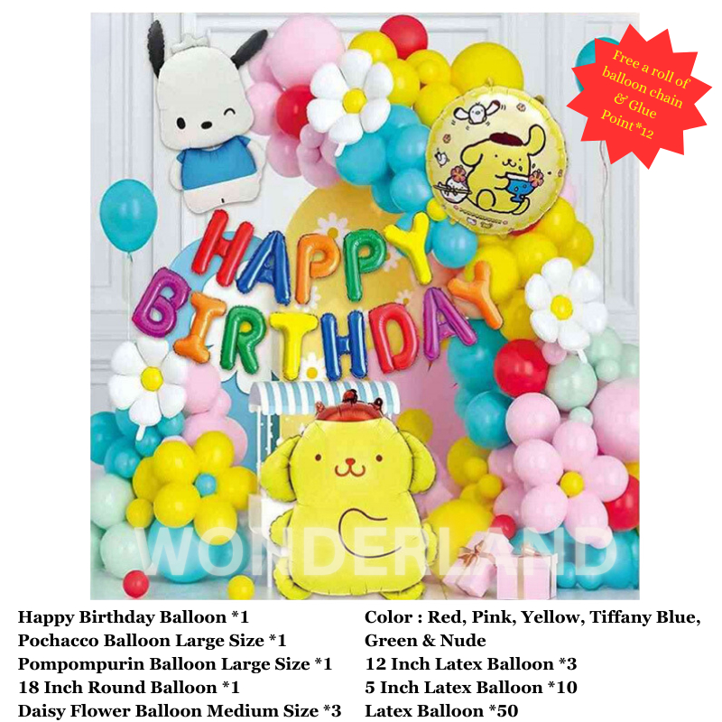 Pochacco & Pompompurin Sanrio Theme Balloon Birthday Party Decoration ...