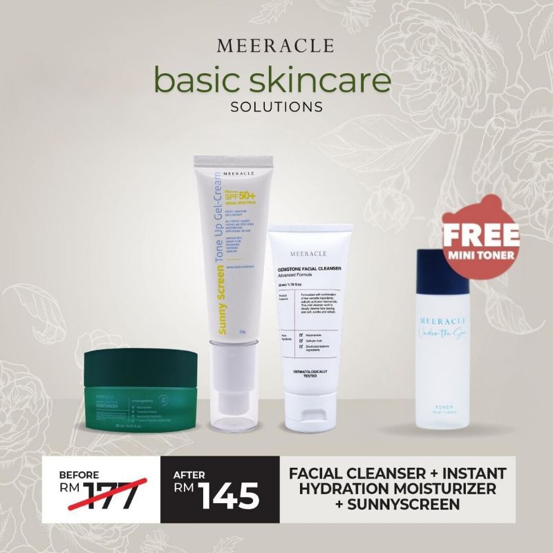 MEERACLE Basic Skincare Set - Facial Cleanser + Moisturizer + Sunscreen ...