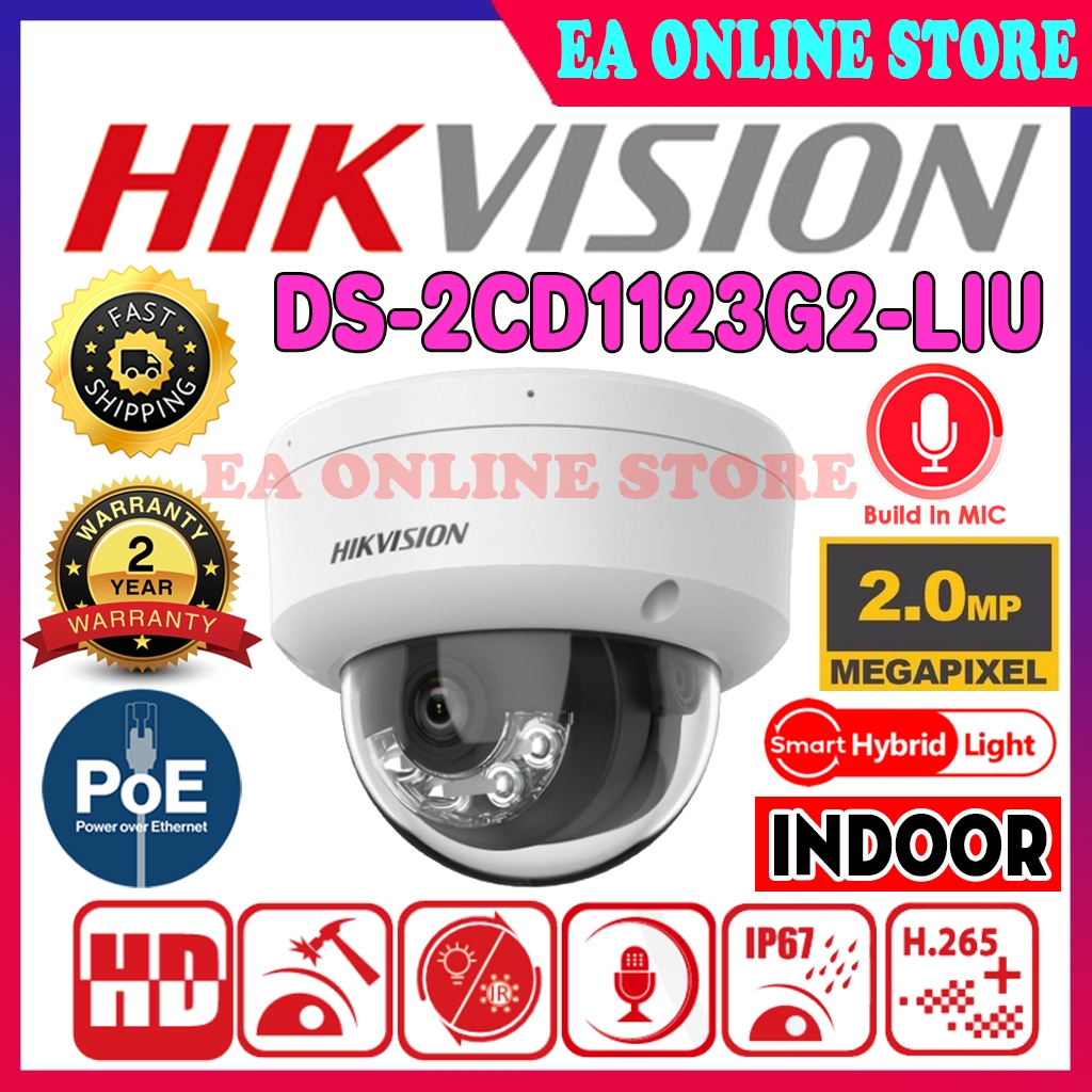 HIK HIKVISION DS-2CD1123G2-LIU 2.0MP POE IP Network CCTV Camera 2MP FULL HD Dome Indoor Smart ...