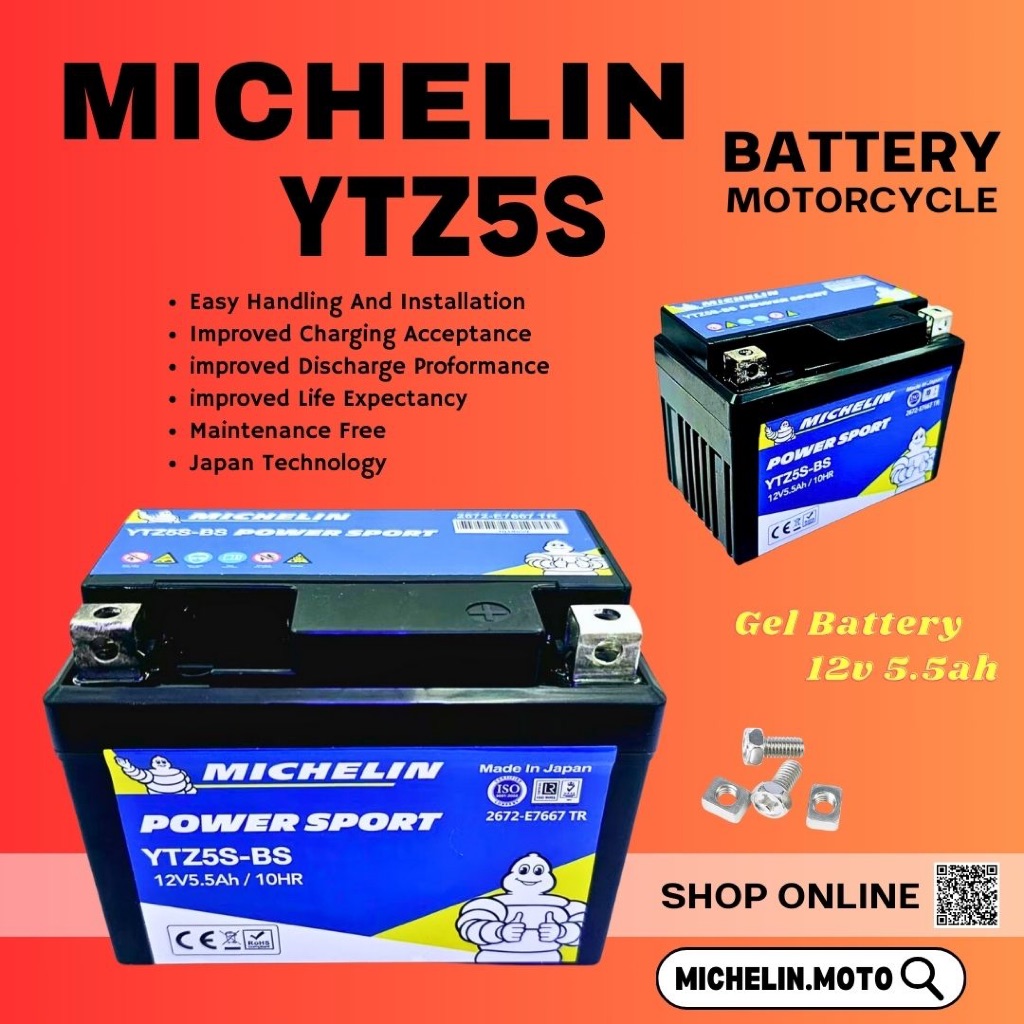 YTZ5 YTZ5S BATTERY MICHELIN MOTORCYCLE BATERI MOTOSIKAL (EX5 NO STARTER ...