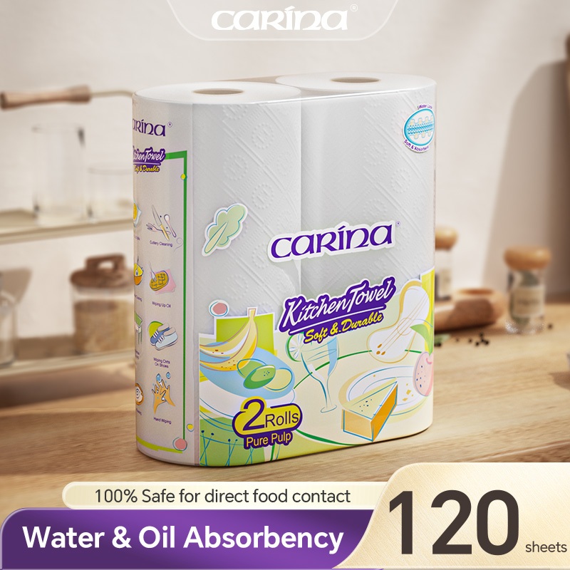 Carina 2-Ply Kitchen Towel Tissue Kitchen Roll Paper(60s x 2 Rolls ...