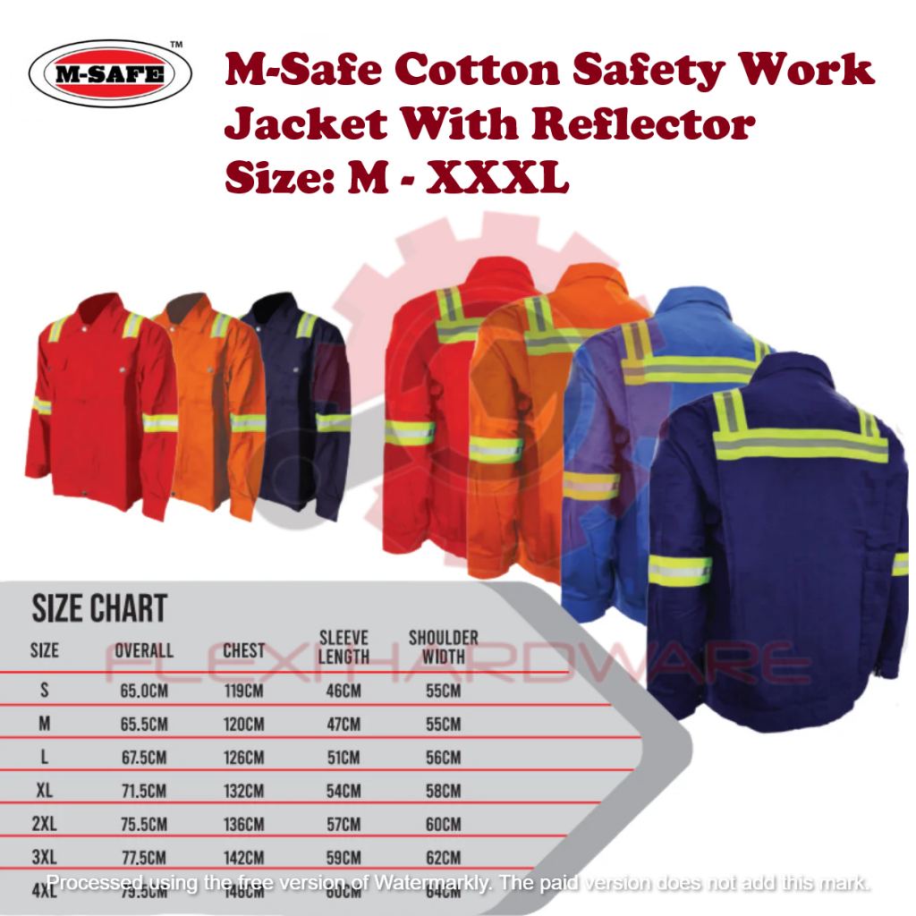 M-Safe Pre Shrunk Cotton Safety Work Jacket With Reflector Size M L XL ...