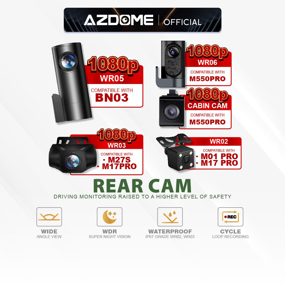 AZDOME Rear Camera for M17PRO/M01PRO/BN03/M63 Lite/M550PRO Dash Cam ...