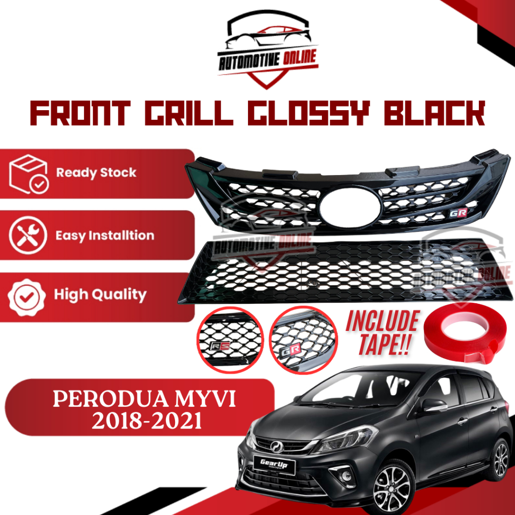 Perodua Myvi 2018-2021 Front Grill Glossy Black (Mini Cooper Style) RS ...
