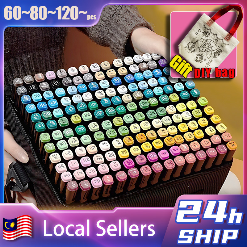 60/80/120pcs Touch Colours Graphic Art Twin Tip Marker Pen Set Color ...