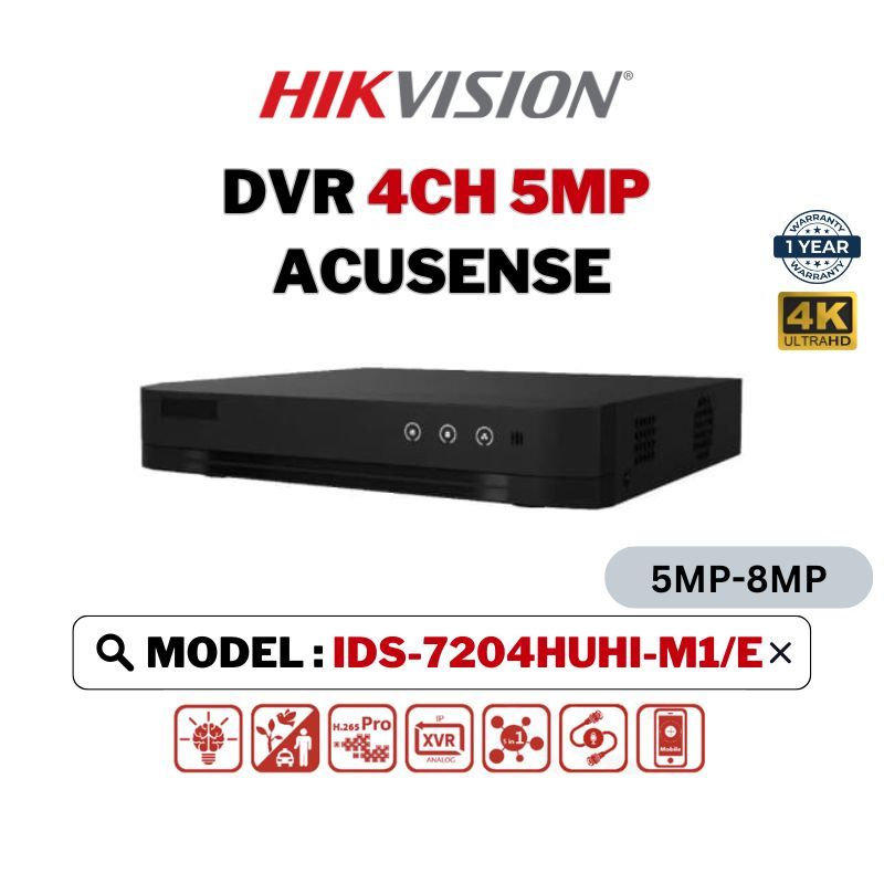 HIKVISION CCTV DVR 4CH Digital Video Decorder AcuSense Turbo HD 4 Channel 5MP-8MP iDS-7204HUHI ...