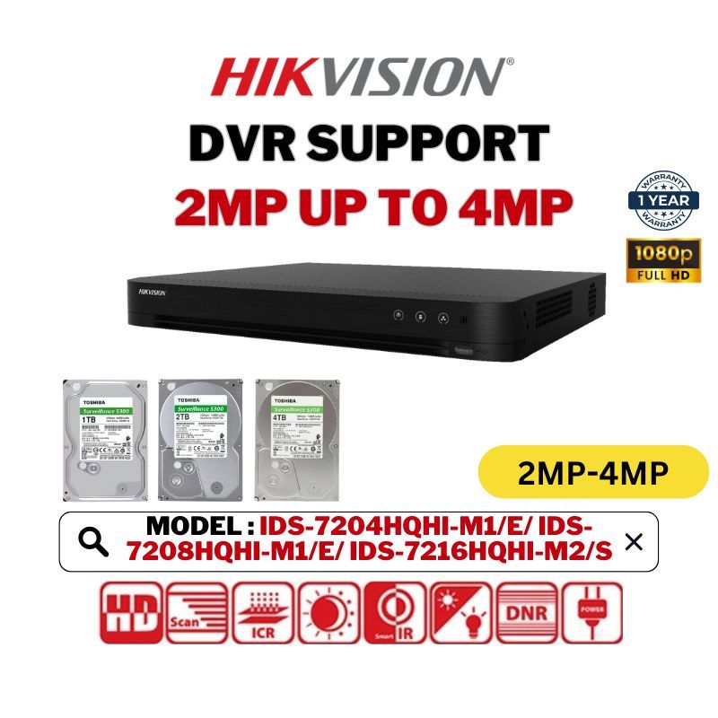 HIKVISION CCTV DVR 2MP-4MP Digital Video Decorder + Hardisk iDS ...