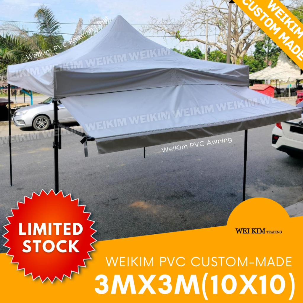 (One Set) WeiKim SET PVC Khemah lipat 3Mx3M + (One Side) Awning PVC ...