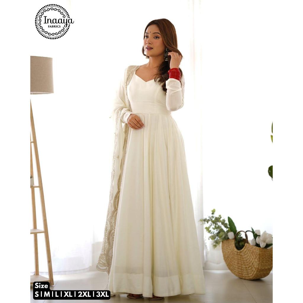 Georgette White Anarkali gown Suit By Innaya Fabrics | Shopee Malaysia