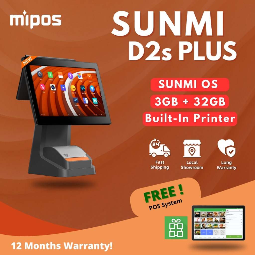 SUNMI D2s PLUS Smart Terminal Desktop Built In 80mm Receipt Printer Android POS System for ...