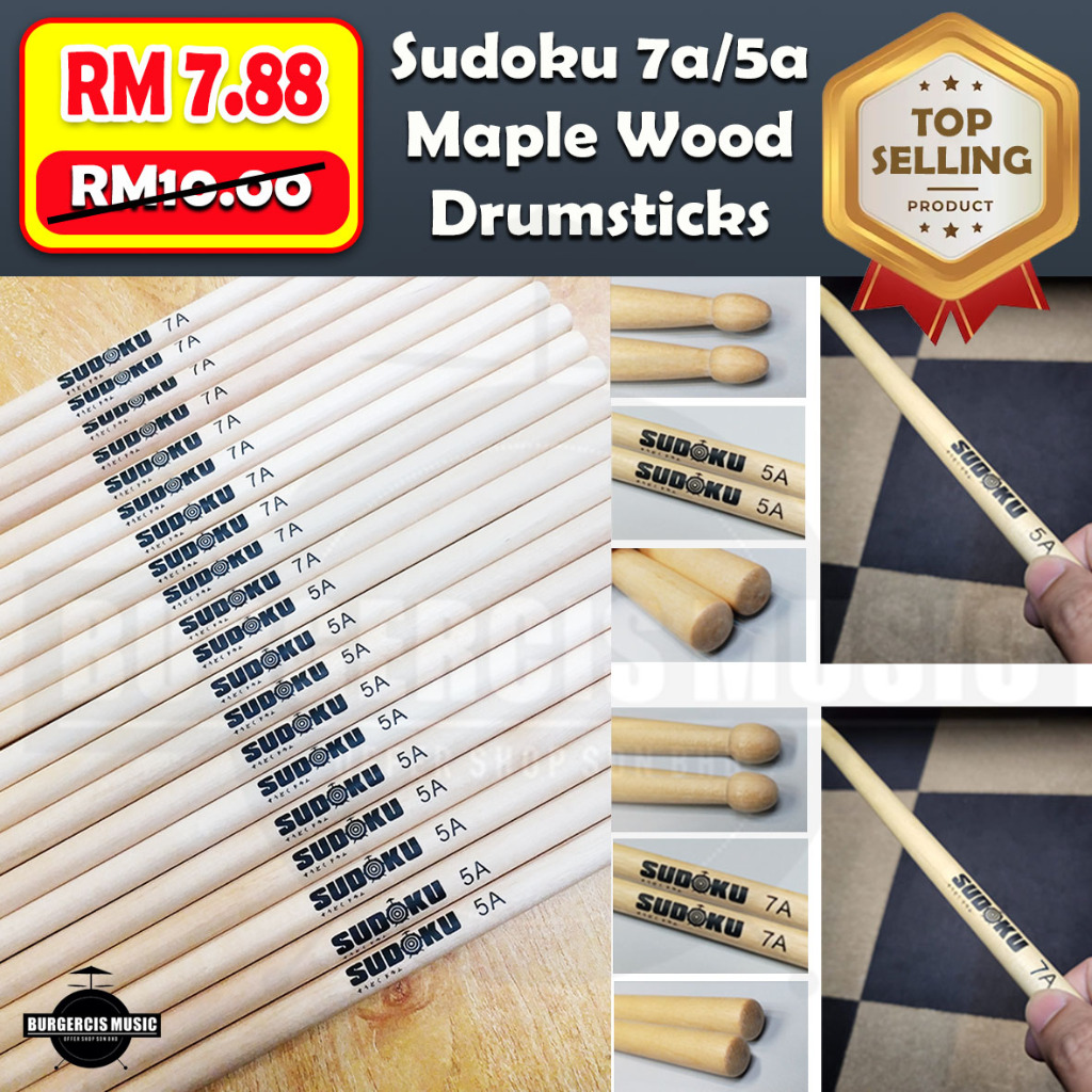 Sudoku 7A , 5A Maple Wood Super Light Solid Drumstick Drumsticks Drum stick Drum sticks | Shopee ...
