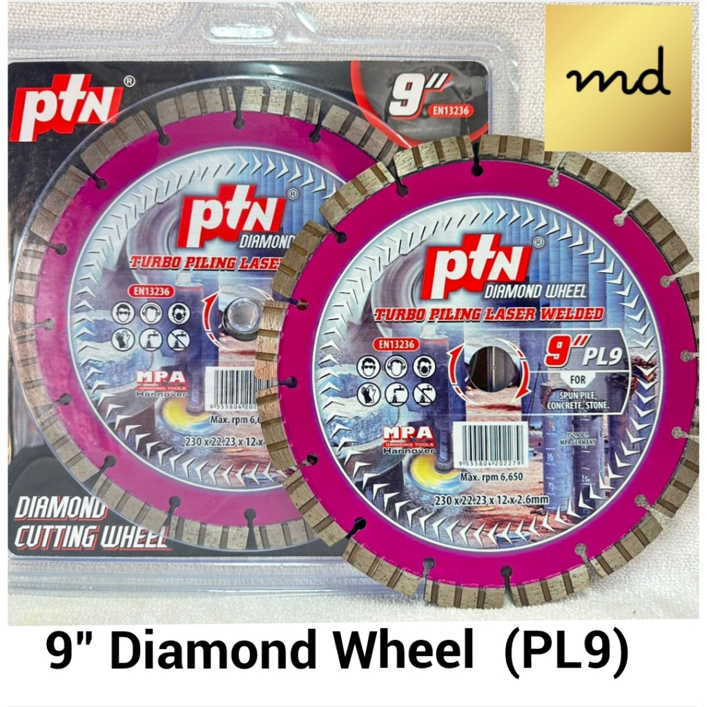 PTN 9 " Diamond Wheel For Cutting Spun Pile, Concrete, Stone Turbo Piling Laser Welded (PL9 ...