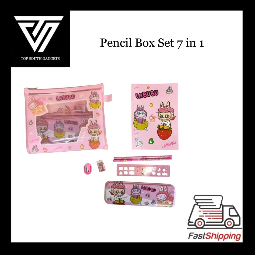 Labubu Children's Pencil Box Set 7 in 1 Stationery Labubu Stationery ...