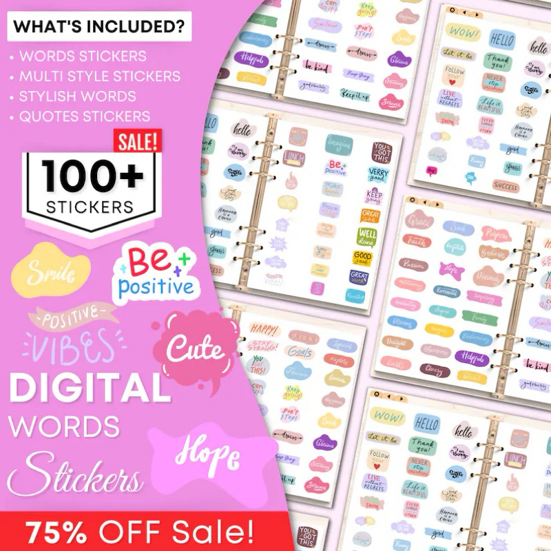 Words Digital Stickers - Positive Words & Quotes, Reminder Stickers ...