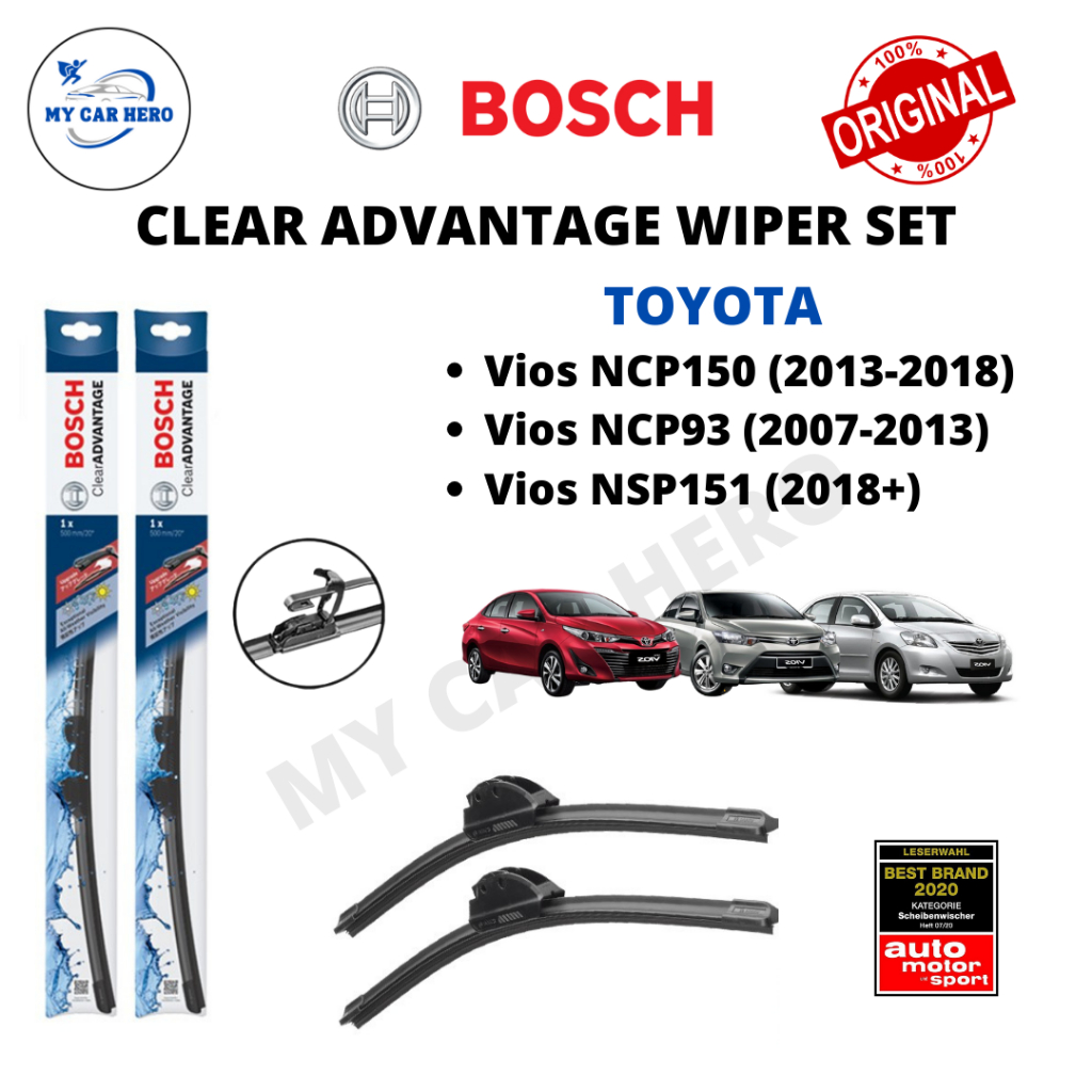 BOSCH Clear Advantage U Hook Wiper Set for Toyota Vios NCP150 NSP151 ...