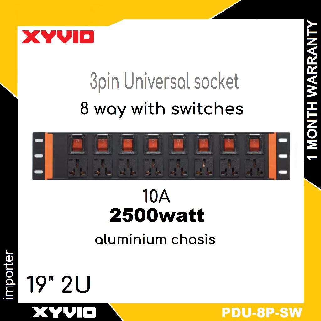 PDU 19" 2U UK SIRIM Sockets 8 Way | 8 Gang with Switch and Overload ...