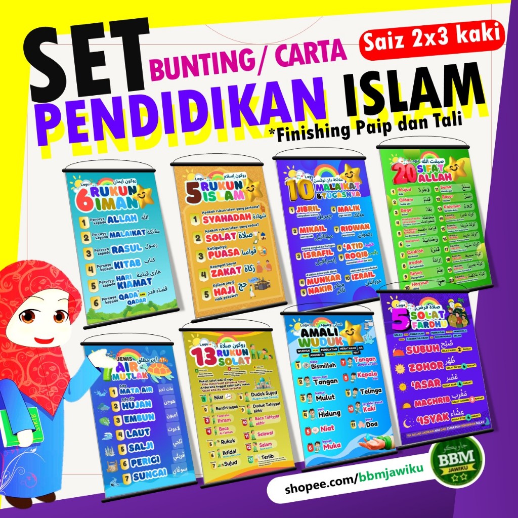 🌟SET🌟 Carta Banner Pendidikan Islam Rukun Iman Rukun Islam 10 Malaikat ...