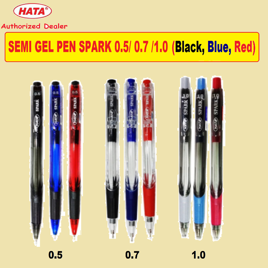 HATA Semi Gel Ball Pen 50 pcs/ box Spark 0.5/0.7 /1.0 (Black Hitam 黑 ...
