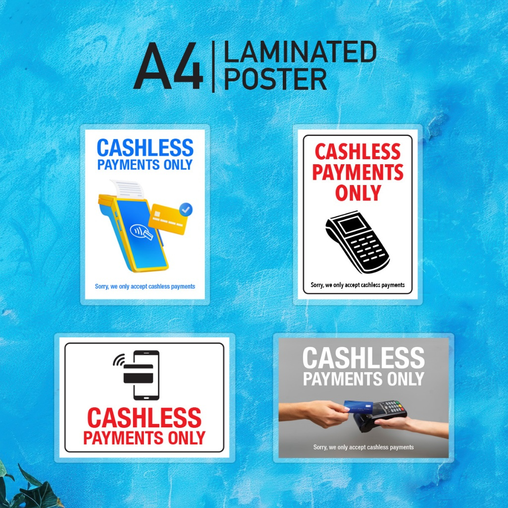 [Laminated Poster] A4 Size Papan Tanda Signage Cashless Payments Only ...