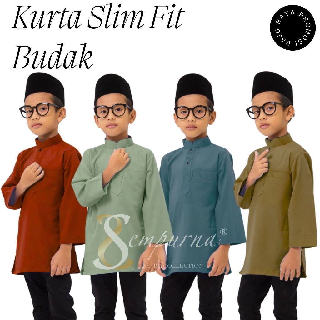PG2 KURTA BUDAK BAJU RAYA WARNA BRICK ORANGE / SAGE GREEN / ASH BLUE ...