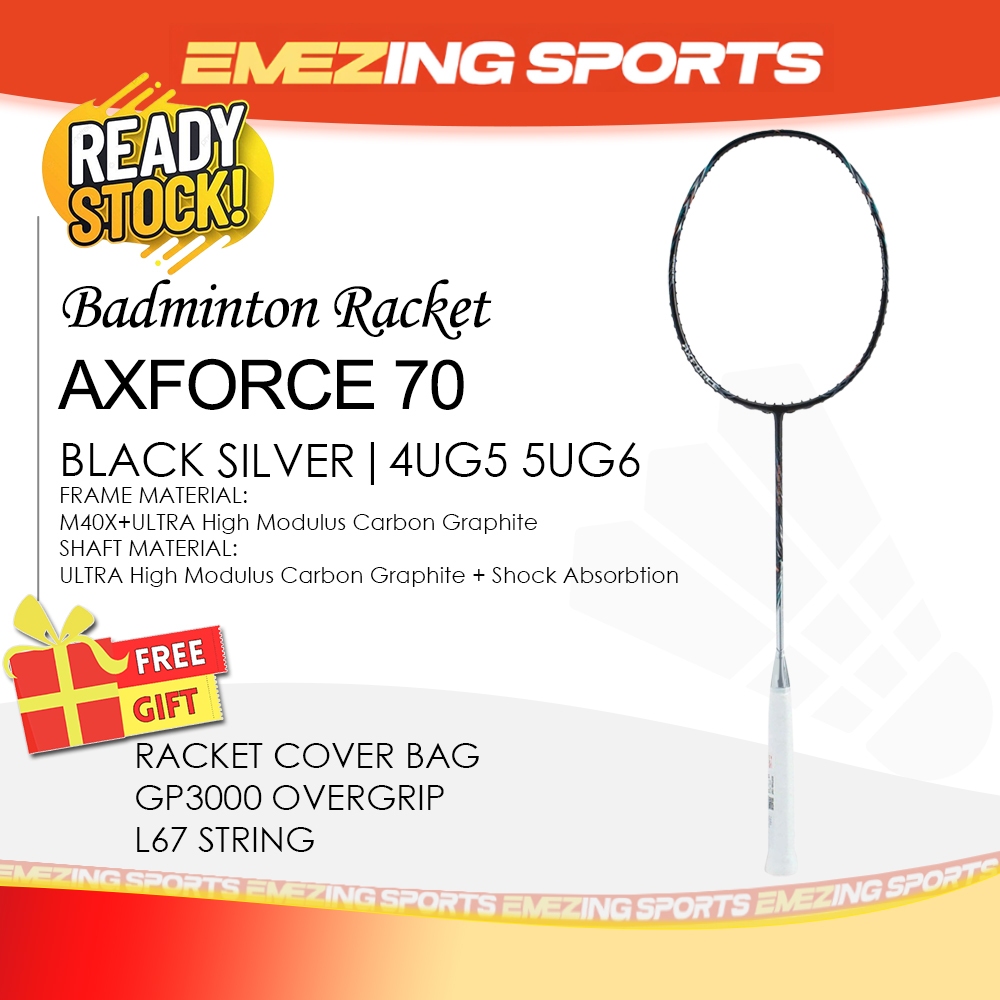 (READY STOCK) Axforce 70 Black Silver Badminton Racquet Unstrung (Free ...