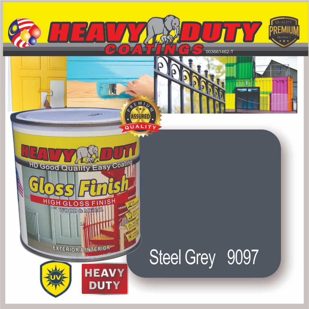9097 STEEL GREY 1L ( 1 LITER ) HEAVY DUTY High Gloss Finish Paint for ...