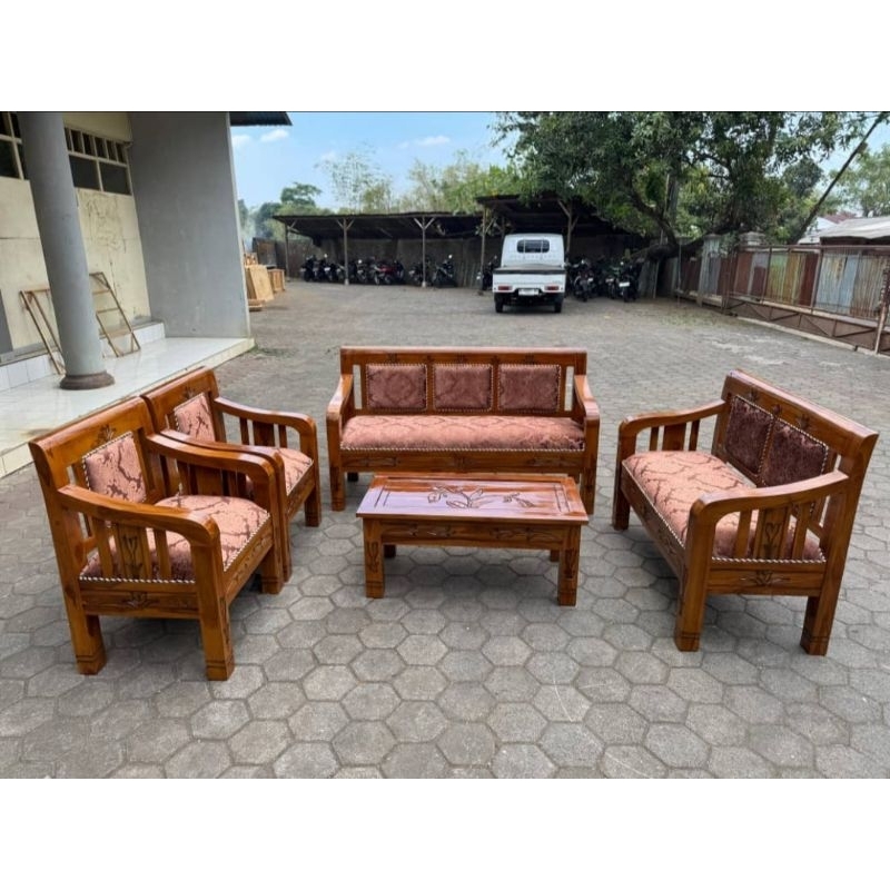 SET OBRA KAYU JATI/SOFA KAYU JATI/(3+2+1+1+meja+kaca | Shopee Malaysia