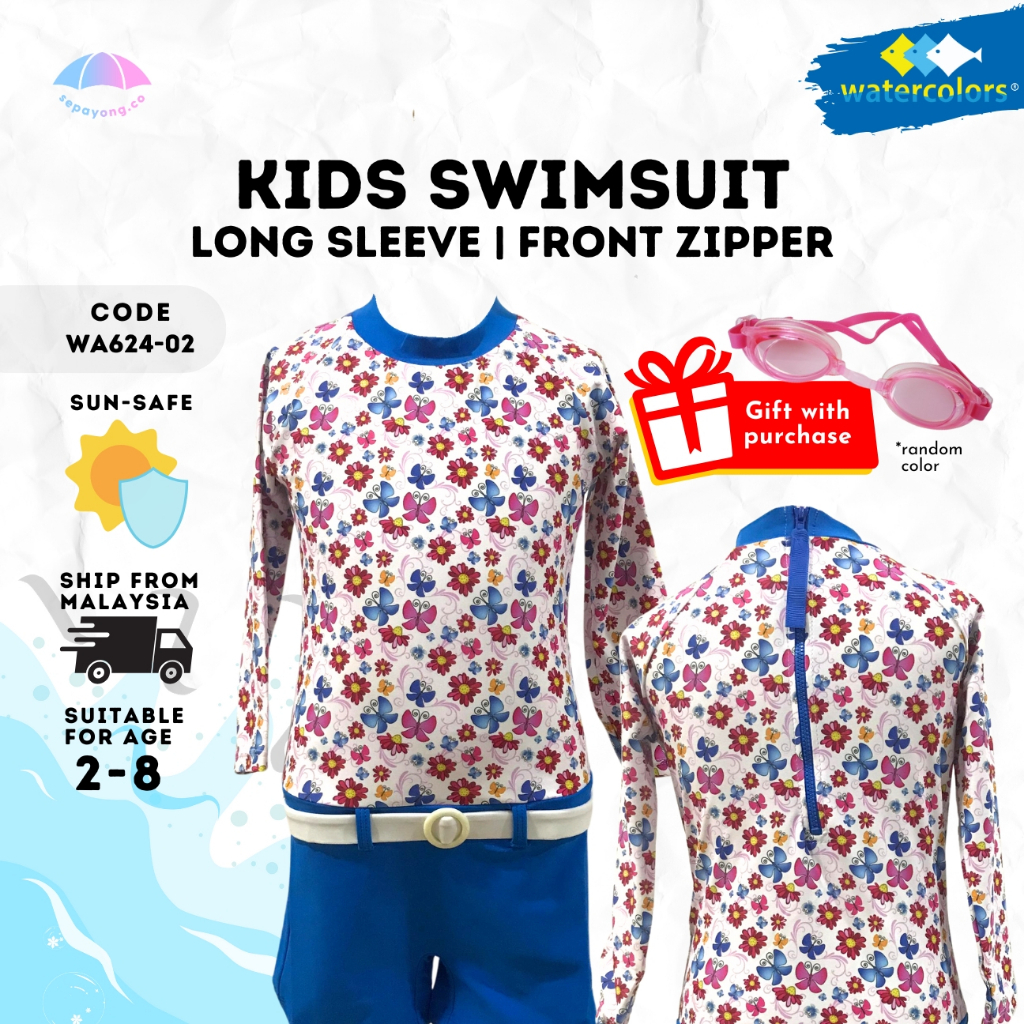 [SEPAYONG] WATERCOLORS KIDS SWIMWEAR SWIMSUIT LONG SLEEVE + GWP GOGGLES ...