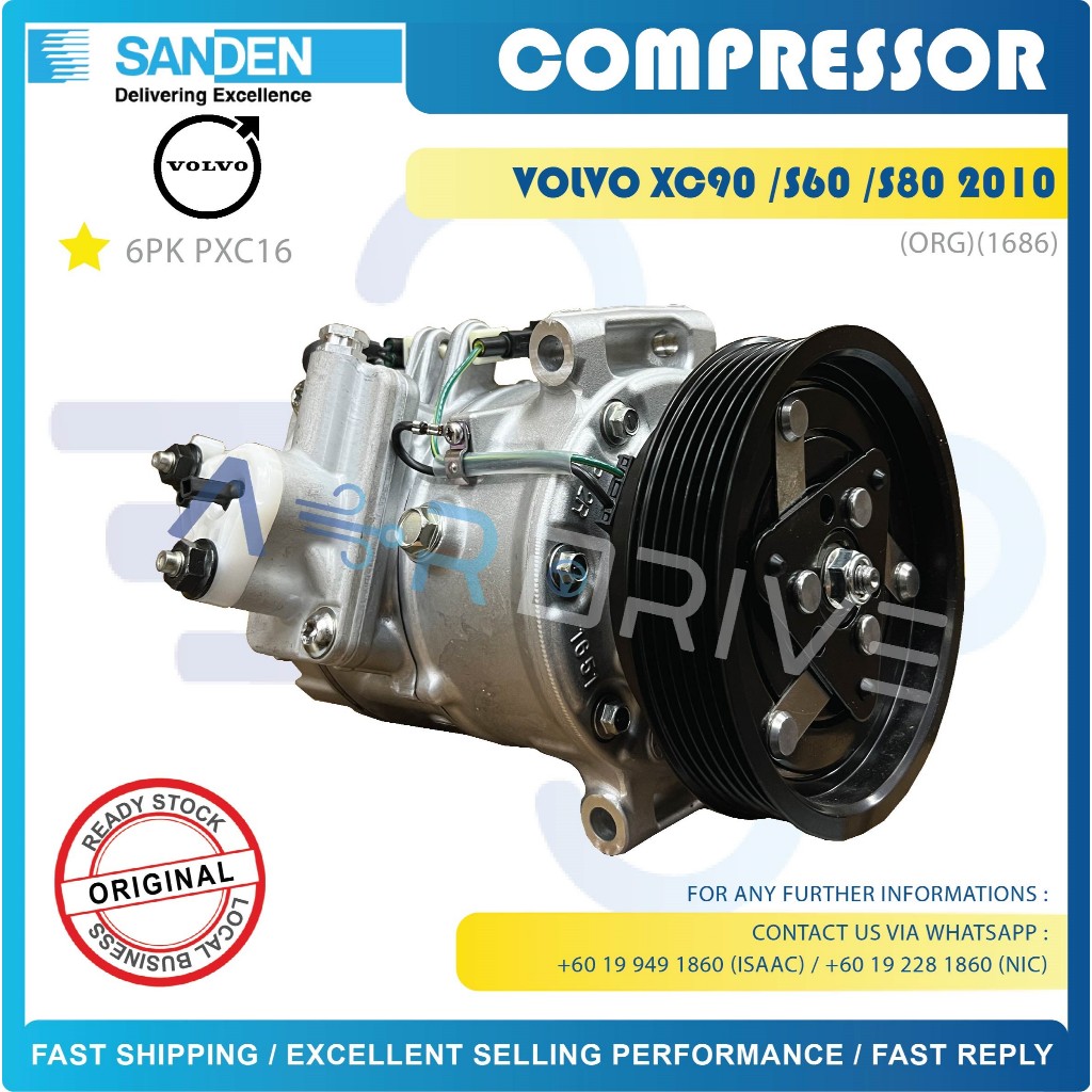 ORIGINAL SANDEN VOLVO XC90 /S60 /S80 2010 6PK PXC16 COMPRESSOR ( 1686 ) | Shopee Malaysia