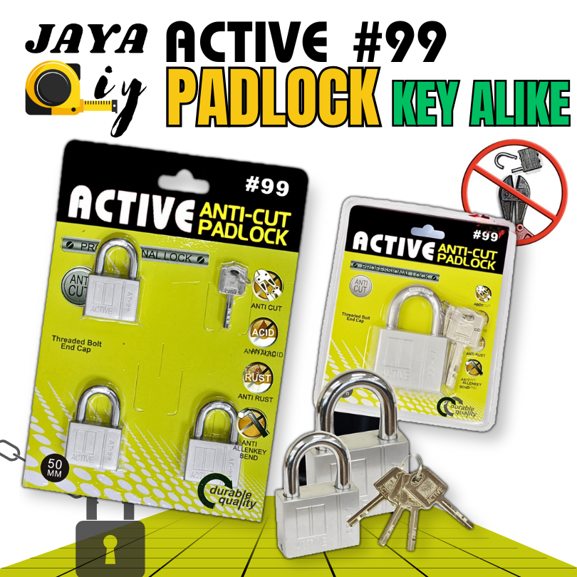ACTIVE 40MM/50MM Anti-Cut Keyalike Brass Padlock / House Lock / Door ...