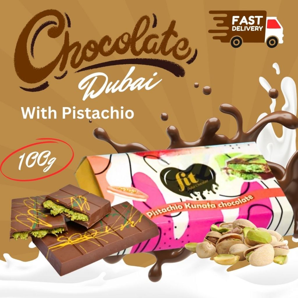 Dubai Pistachio Kunafa Chocolate By Fit Dubai Chocoalte 100g | Shopee ...