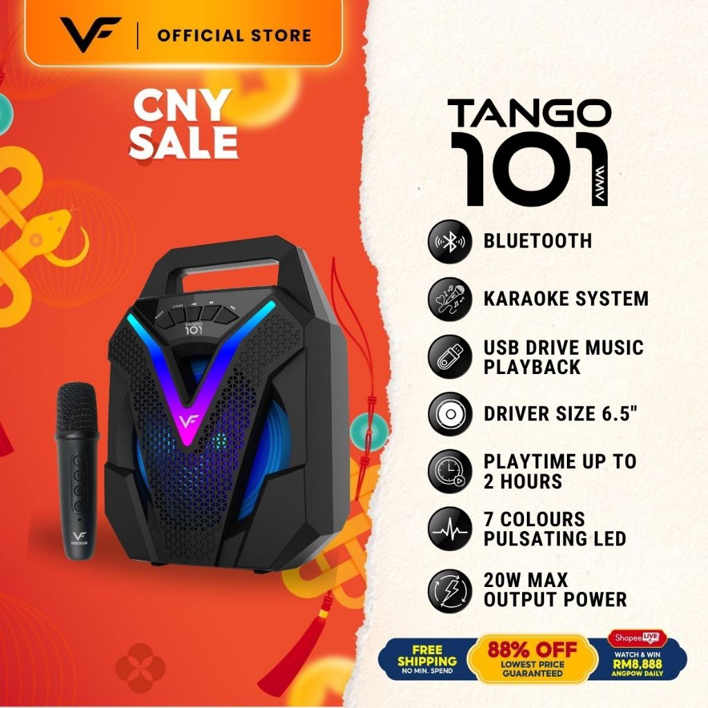 Vinnfier VF Tango 101 WMV 20W Max Portable Karaoke Bluetooth Speaker Wireless Microphone USB ...