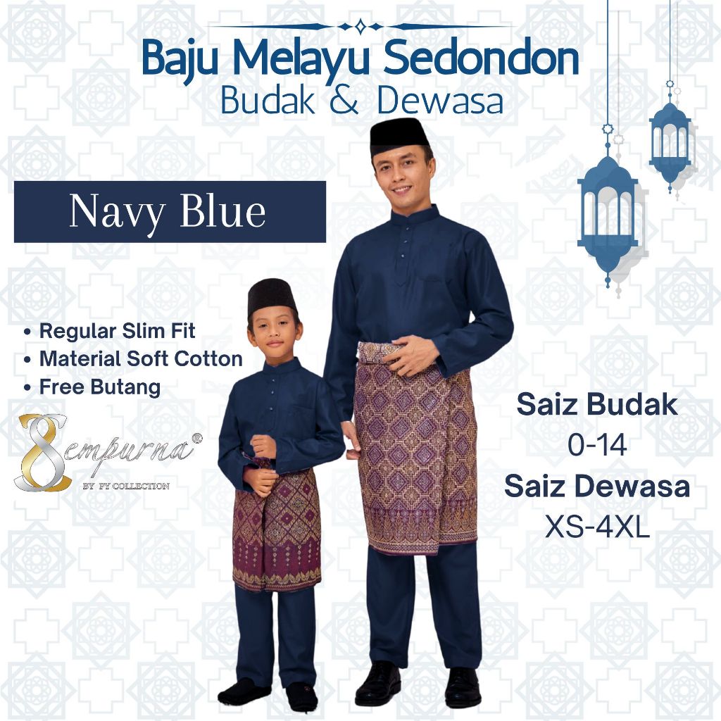 2025 Baju Melayu Raya Budak & Dewasa / Sepasang Baju Melayu Raya NAVY ...