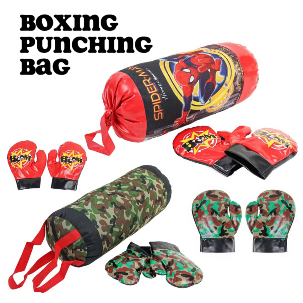 Spiderman Army Punching Bag Boxing Play Set for Kids with Gloves ...