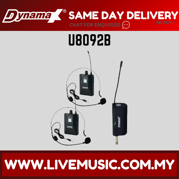 DYNAMAX U8092B Dual UHF Wireless Vocal Dynamic Microphone Headset Mic ( U-8092B U 8092B ...