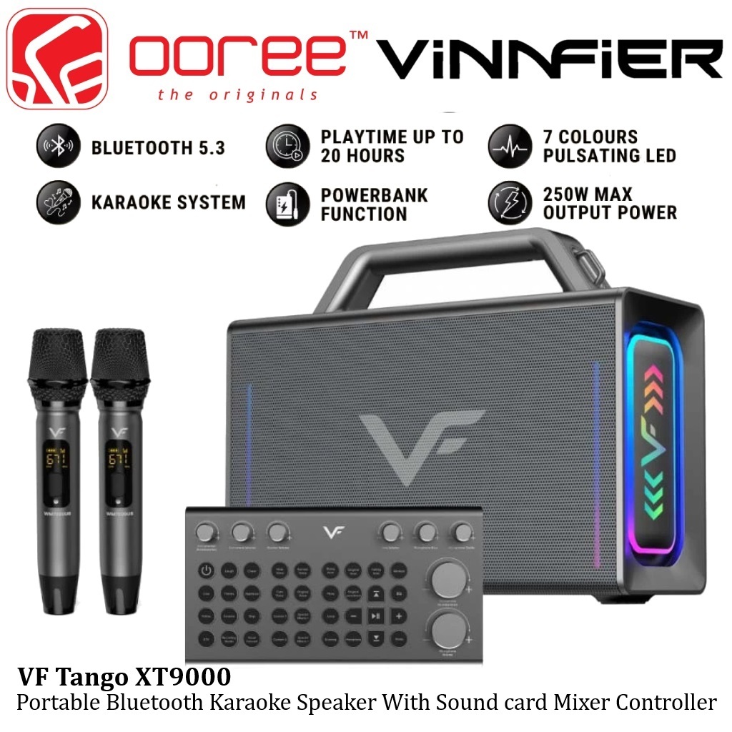 VINNFIER VF TANGO XT9000 MAX 250W PORTABLE BLUETOOTH KARAOKE SPEAKER WITH SOUND CARD MIXER ...
