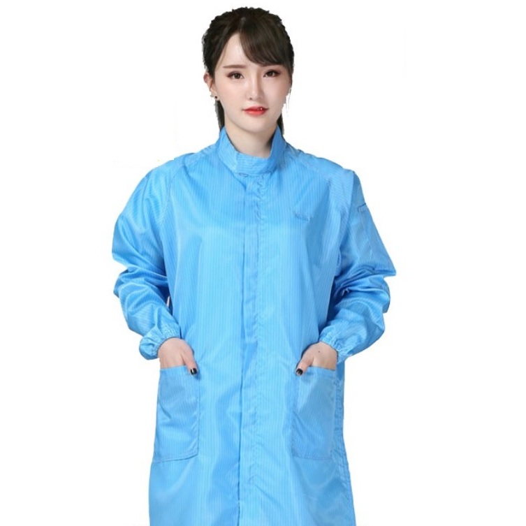 ESD SMOCK LABCOAT WITH STAND COLLAR, POCKETS SKY BLUE / NAVY BLUE, Baju ...