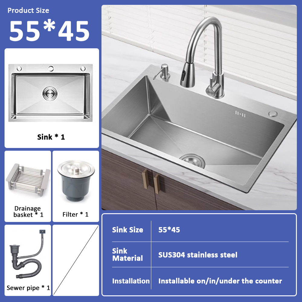 SUS304 Kitchen Sink high quality Single&Double Black&Silver Stainless ...