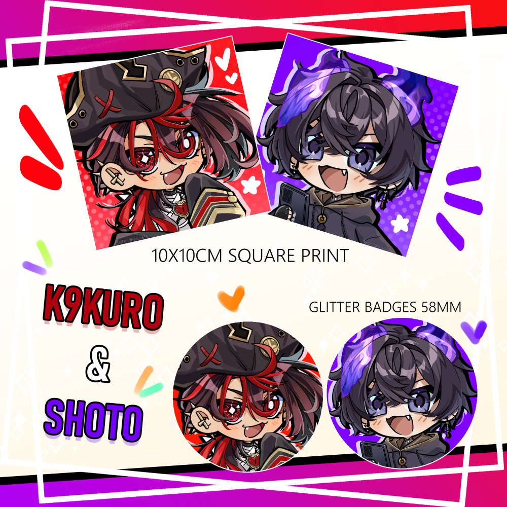 Vtuber K9KURO & SHOTO | Glitter Badge | Square Print | FANMADE ...