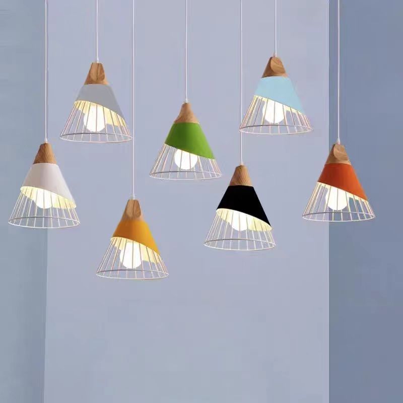 wooden cone-shaped LED chandelier bedroom bedside chandelier corridor ...