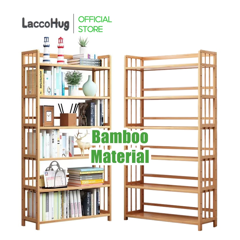 Bamboo Book Rack 5/6 Layers Storage shelf Rack Office File Book Rak ...