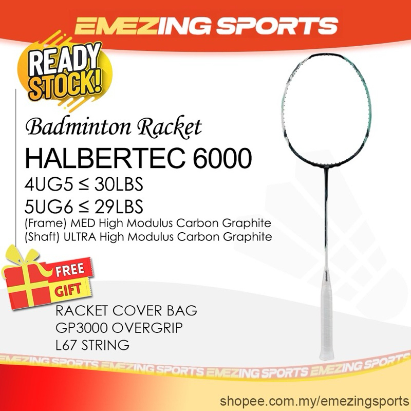 (READY STOCK) Halbertec 6000 Badminton Racquet Unstrung (Free String ...
