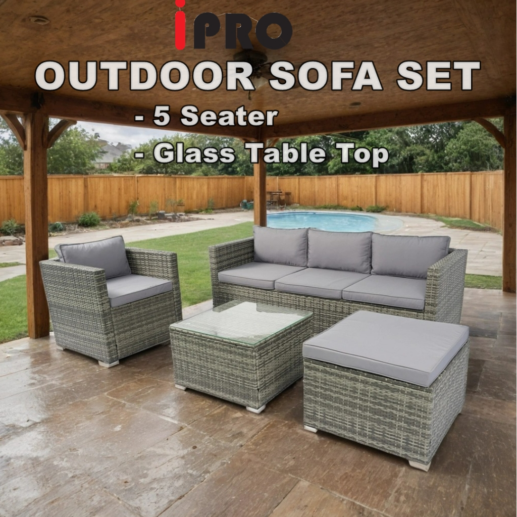 IPRO Outdoor Rattan Sofa Set 5 Seater Balcony Garden Outdoor Sofa Rotan ...