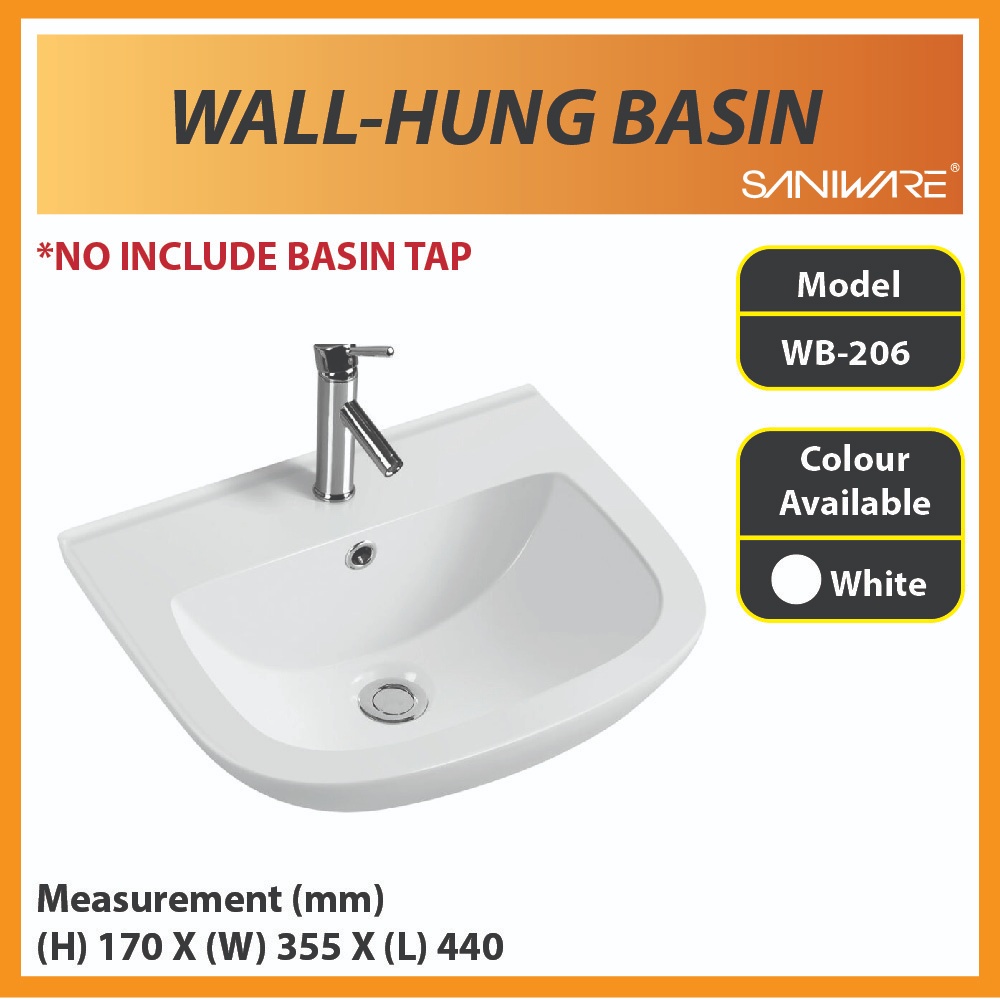 SANIWARE WB-206 Wall Hung Ceramic basin with bracket & wall plugs ...