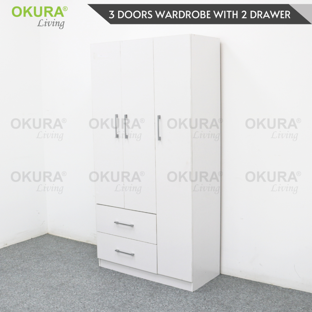 OKURA 3 Door + 2 Drawer Wardrobe Cupboard Storage Cabinet Almari Baju ...