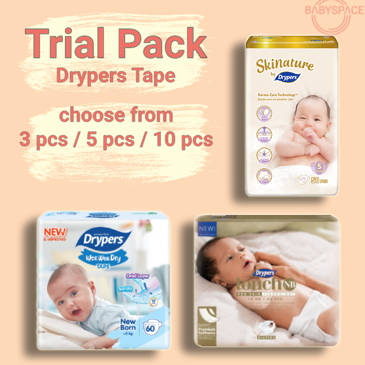 (Trial Pack) Drypers Tape Skinature/Touch/Wee Wee Dry Baby Diapers (NB ...
