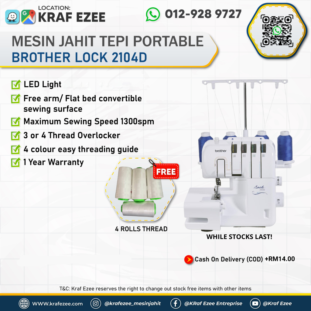 Mesin Jahit Tepi Brother 2104d Overlock Serger Sewing Machine | Shopee ...