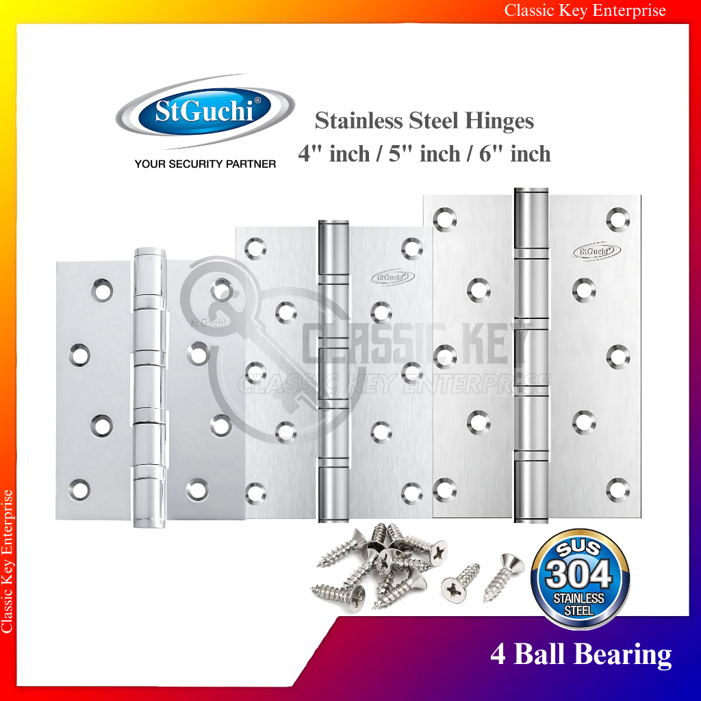 St Guchi Hinges SUS304 Stainless Steel Heavy Duty 4 Ball Bearing (Size ...